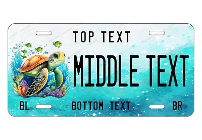 Sea Turtle Any Text Personalized License Metal Plate Tag for Auto ATV ...