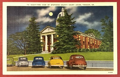 Postcard Toccoa Georgia Stephens County Courthouse Night View c1940s | eBay