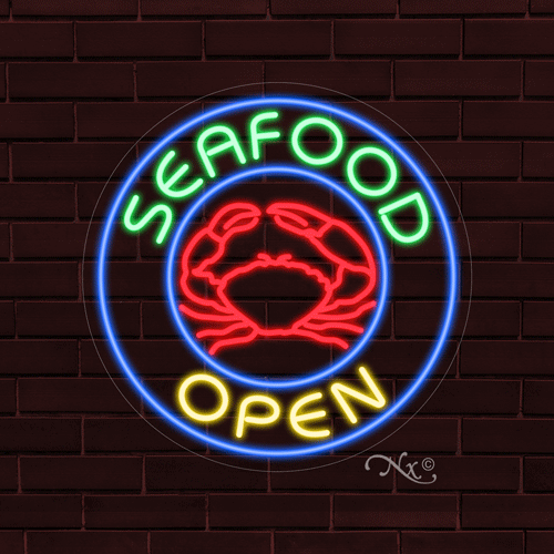 NEW "SEAFOOD OPEN" w/LOGO 26x26x1 INCH LED FLEX WINDOW/WALL INDOOR SIGN ...