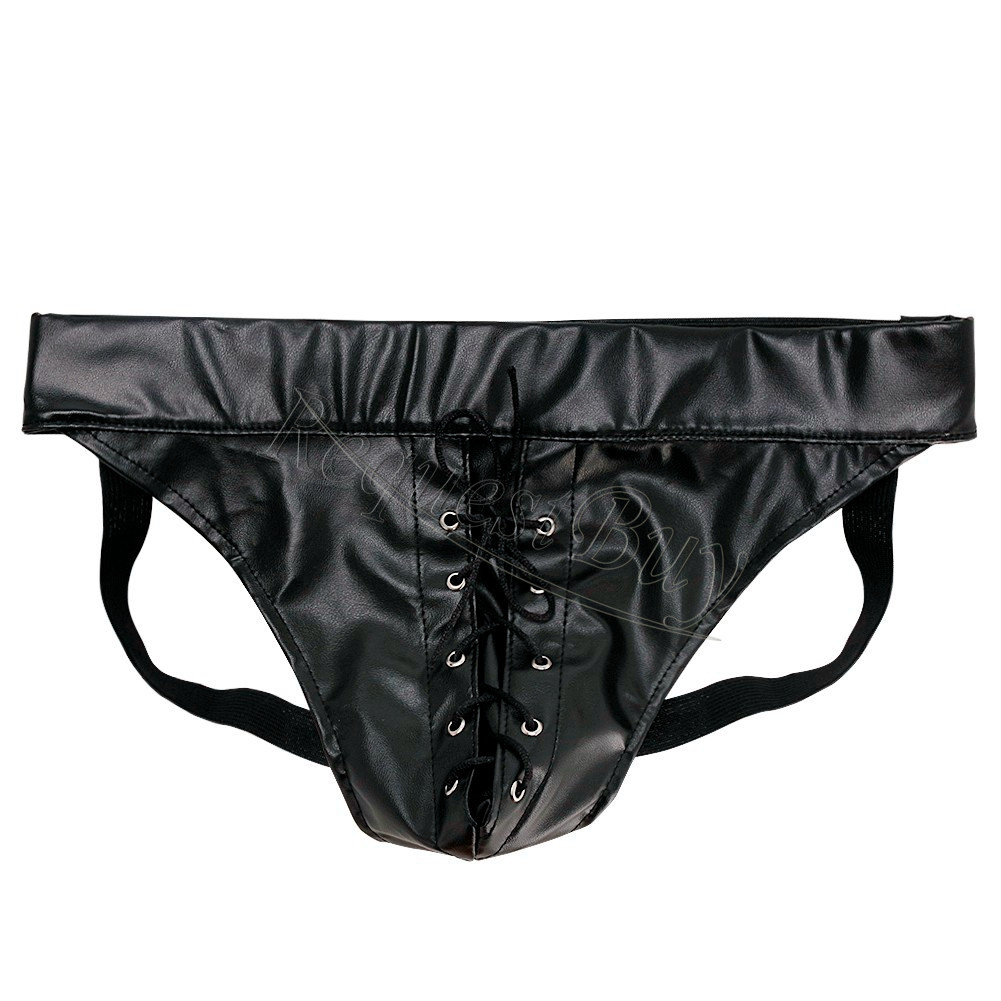 MEN Faux Leather PVC ZIPPED JOCK STRAP GAY THONGS SHORTS BRIEFS ...