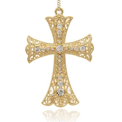 2 pcs Crystal Golden Plated Alloy Cross Big Pendants with Rhinestone ...