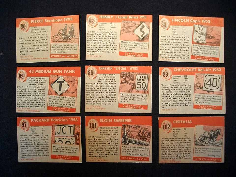 1954 Topps WORLD ON WHEELS cards NM/NM-MT + QUANTITY U PICK READ BEFORE ...