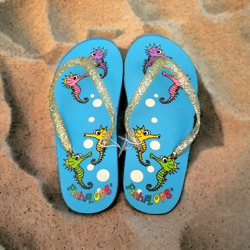 Youth Girls Seahorse Fish Flops Sandals Size M 2/3 NWT Blue Silver ...