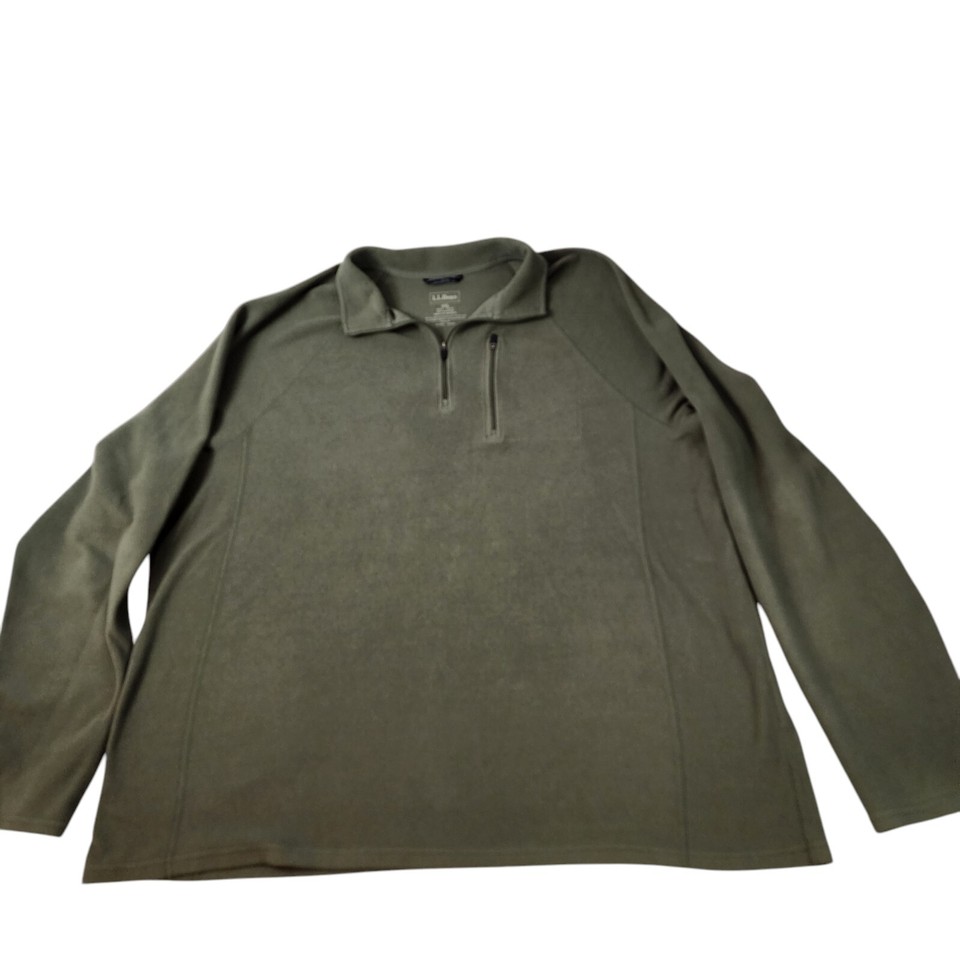 LL Bean 1/4 Zip Pullover Mens XXL Green Fleece Front Zip Pocket ...