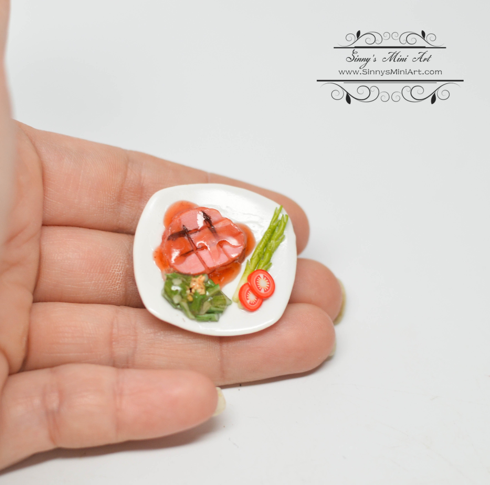 1:12 Dollhouse Miniature Steak with Sides in Plate/ Miniature Food/HMN ...