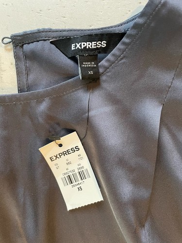 EXPRESS Womens Satin Top X-Small Gunmetal Grey Sleeveless Pleated ...