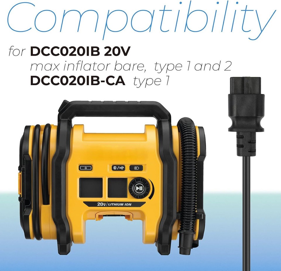 DEWALT 20V Power Supply Power Cord Adapter DCC020IB Tire Inflator ...