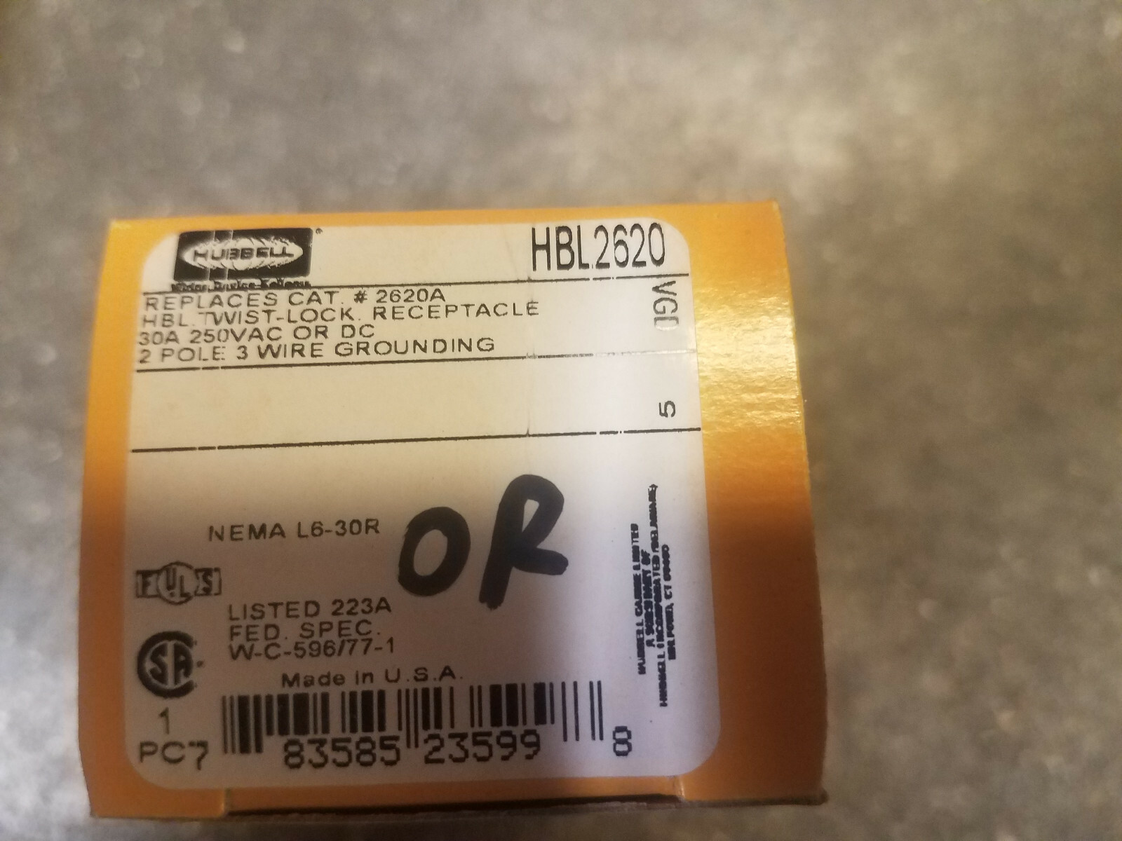 Hubbell HBL2620 Twist-Lock Receptacle 30A 250VAC/DC - Orange | eBay