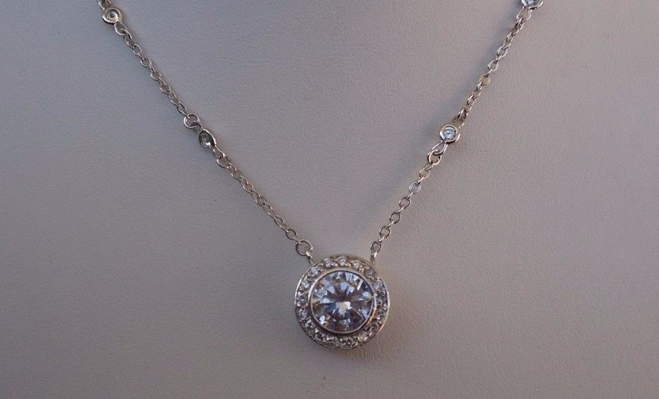 925 STERLING SILVER DESIGNERS PENDANT NECKLACE W/ 4 CT LAB SIMULANT ...