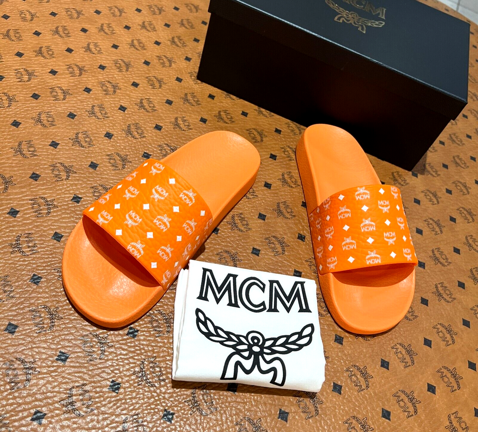 🔥MCM Korea Made Men's Visetos Print Rubber Orange Slides US 8~ 13 Was ...