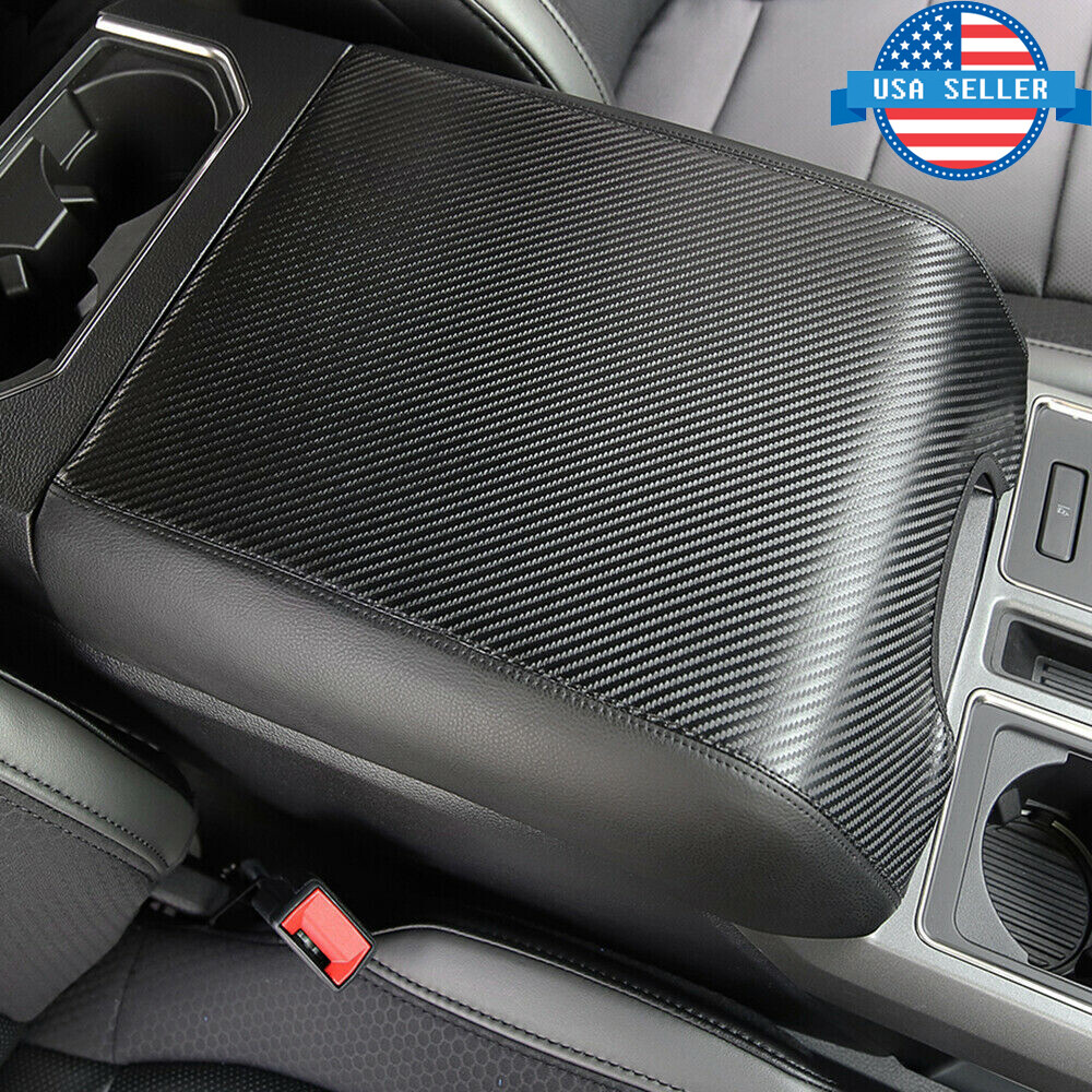 For Ford F-150 15-19 Car Carbon Fiber Leather Armrest Cover Center ...