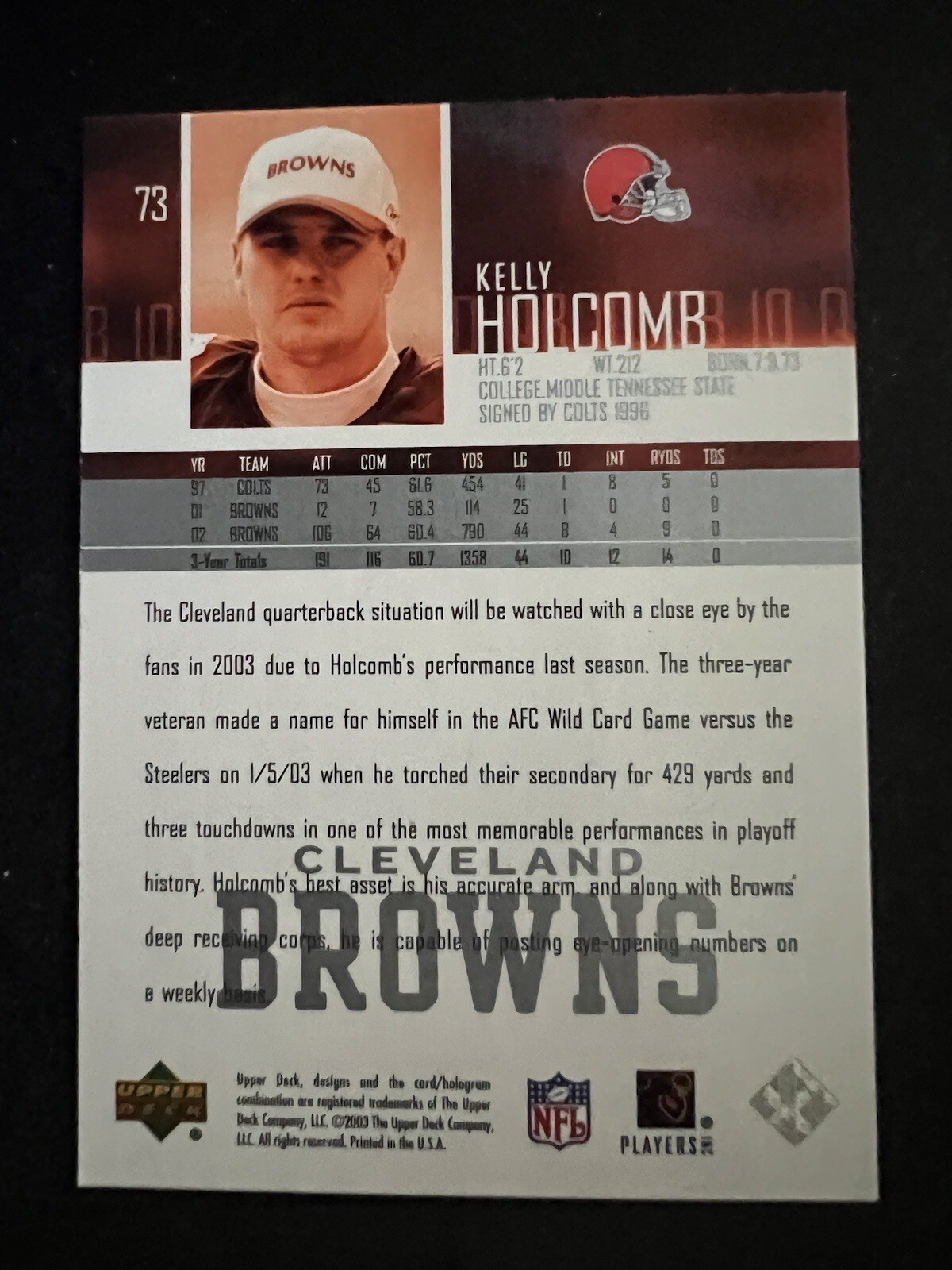 2003 Upper Deck - #73 Kelly Holcomb for sale online | eBay