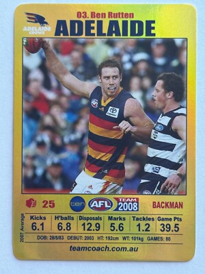 2008 Teamcoach Gold card - Ben Rutten no.03 Adelaide | eBay Australia