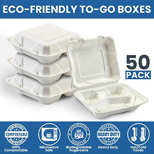 100% Compostable Clamshell To Go Boxes For Food 8x8 3compartment 50pack ...