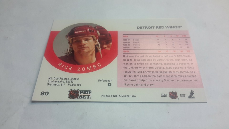 1990-91 pro set hockey card #80 Rick Zombo team detroit red wings | eBay