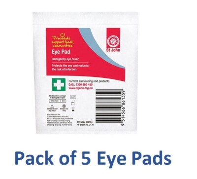 5 x St John Emergency Eye Cover Infection Protection Pad White Gauze ...