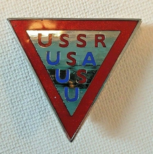 VINTAGE USSR USA US U SOVIET PROPAGANDA COLD WAR RED & BLUE ENAMEL ...
