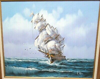 R. BOREN CLIPPER SHIP ORIGINAL OIL ON CANVAS SEASCAPE PAINTING | eBay