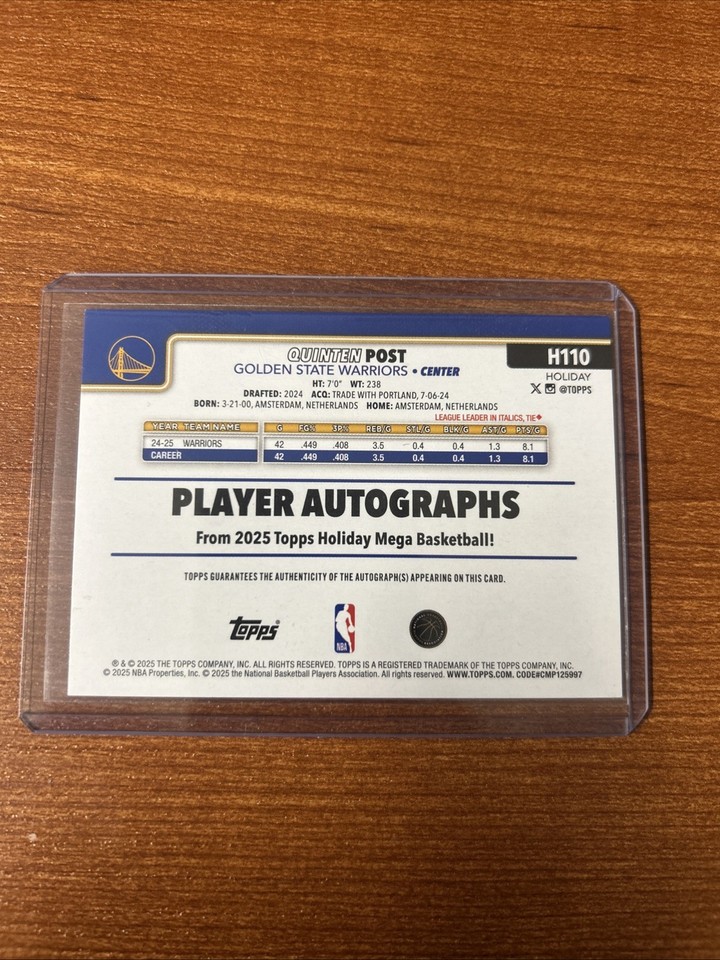 2025-26 Topps Holiday Basketball Auto SSP Quinten Post ( Warriors ) | eBay