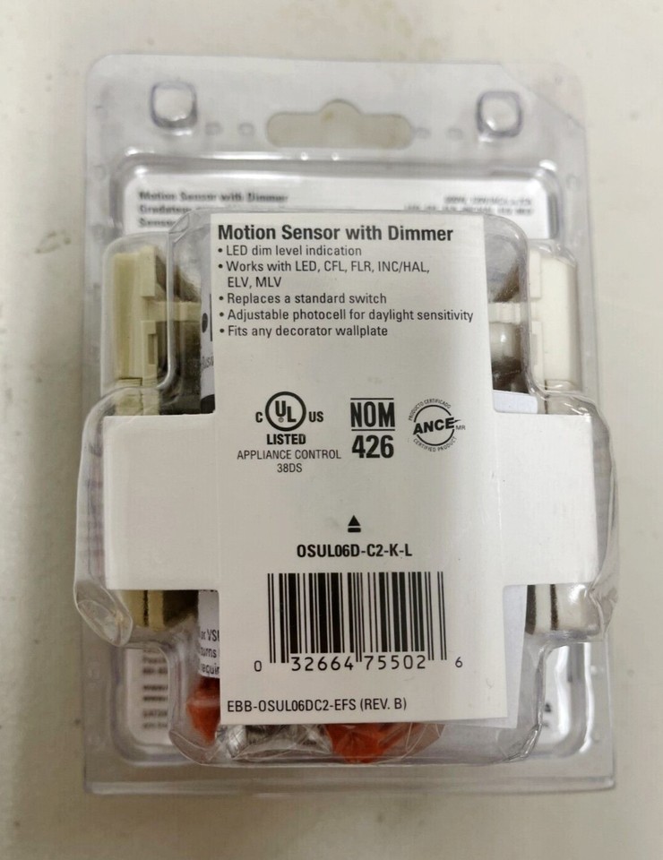 NEW Eaton Motion Sensor with Dimmer 600W (LED, CFL, FLR, INC/HAL, EBT ...