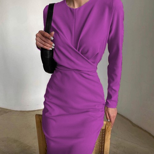 Sheath Dress Long Sleeve Autumn/Winter Women Midi Crew neck Polyester ...