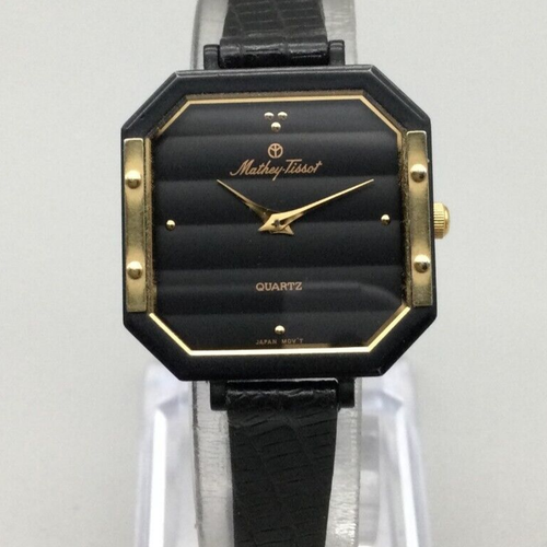 Vtg Mathey Tissot Watch Women 25mm Gold Tone Octagon Leather Band New ...