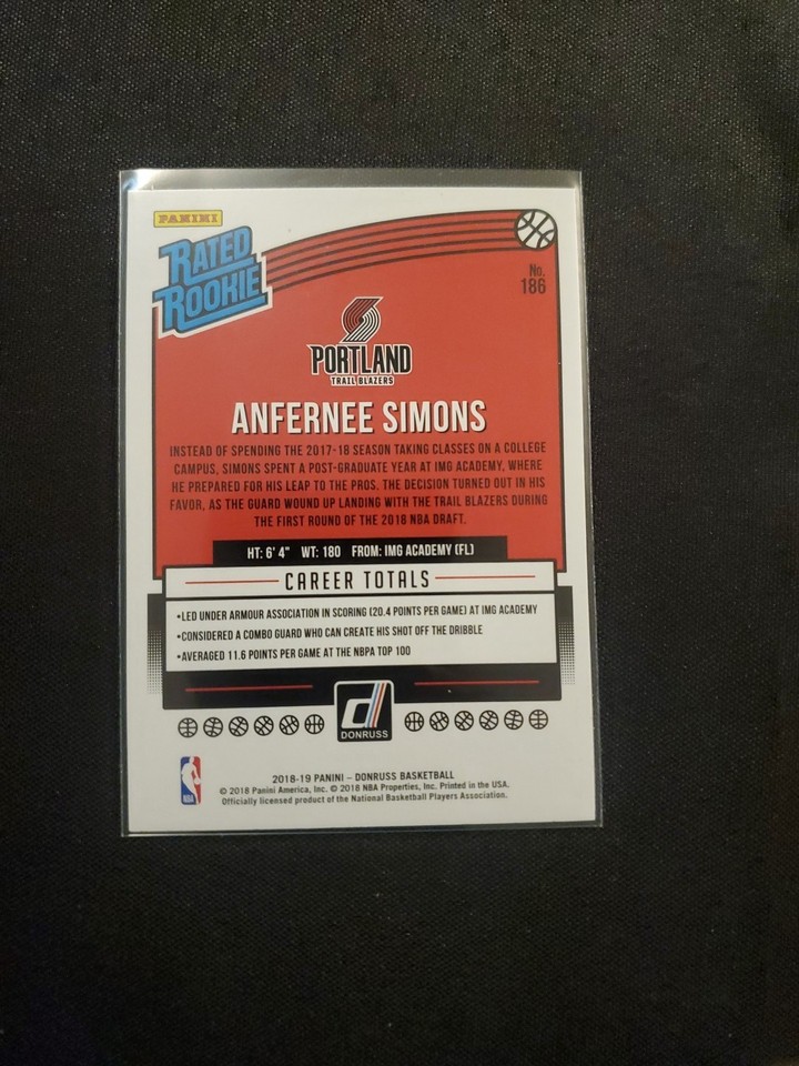 2018-19 Donruss Anfernee Simons Rated Rookie Trailblazers #186(C) | eBay