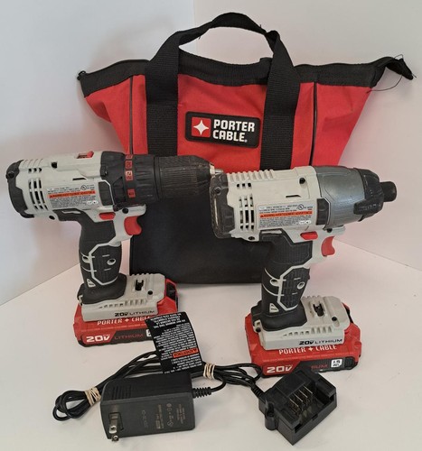 PORTER CABLE 2 DRILL SET W/ 2BATTERIES 1CHARGER & CARRY CASE (P10020589 ...