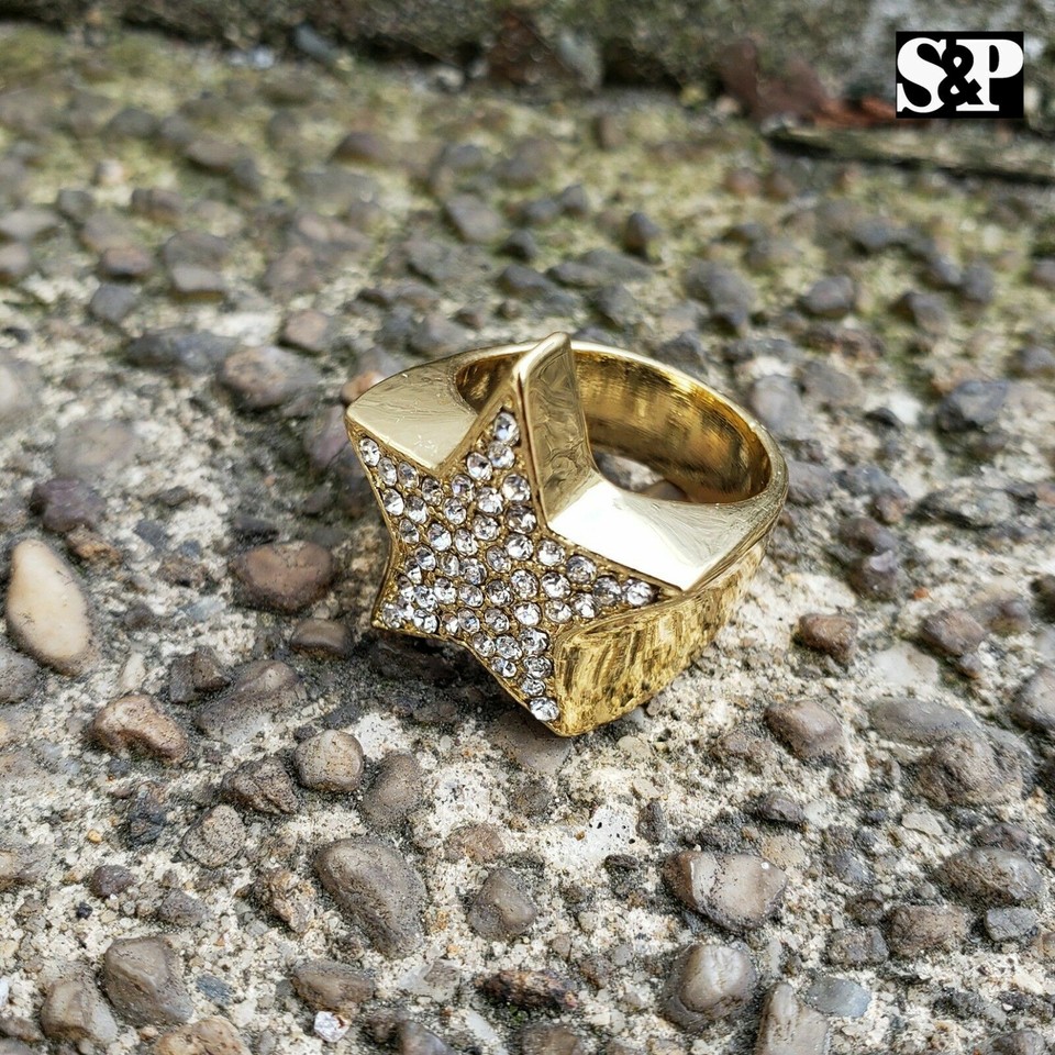 Hip Hop Fashion Cubic Zirconia Rapper Iced Shiny Star Bling Pinky Ring ...