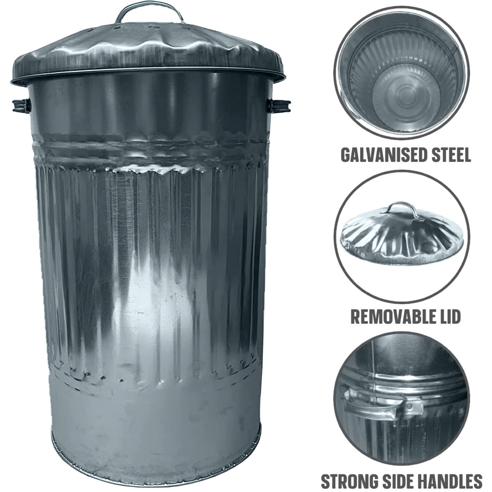 45L TALL STRAIGHT SIDED GALVANISED METAL RUBBISH WASTE KITCHEN DUSTBIN ...