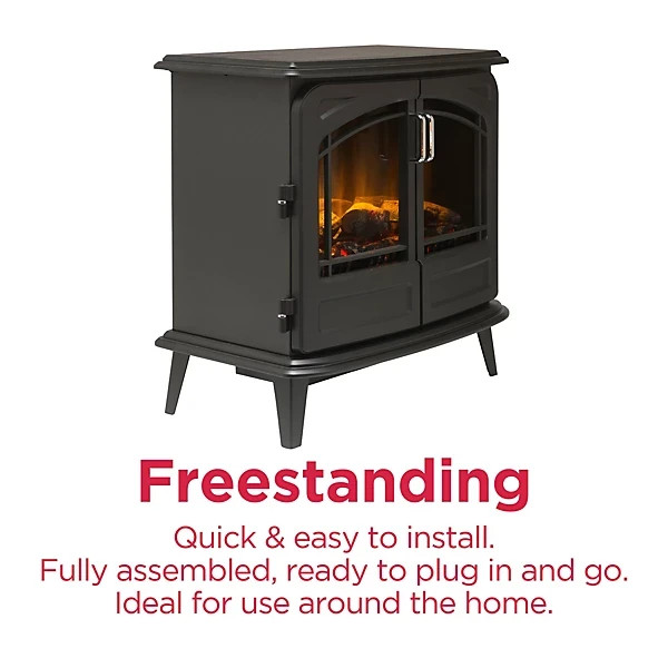 Dimplex Optiflame 2000W Electric Stove Matt Black Cast Iron Effect ...