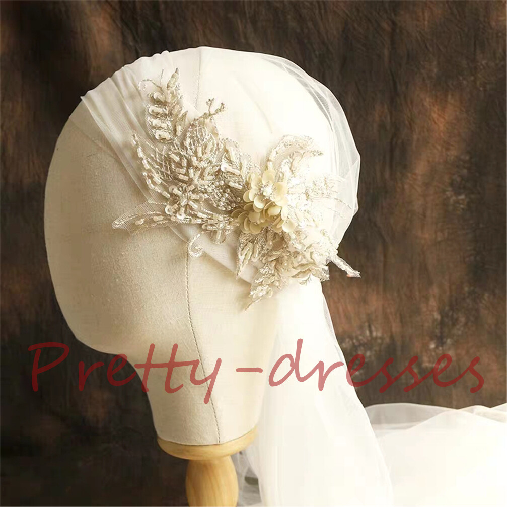 Vintage Juliet Cap Bridal Wedding Veils Tulle Champagne Appliques ...