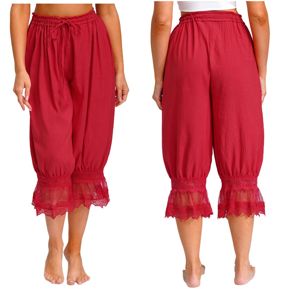 Womens Lace Trim Long Bloomers Flared Slips Pantaloons Bottoms Role ...