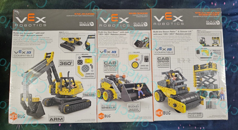Hexbug Vex Robotic 3 Pack Construction Machinery Set Roller Skid Steer Excavator | eBay