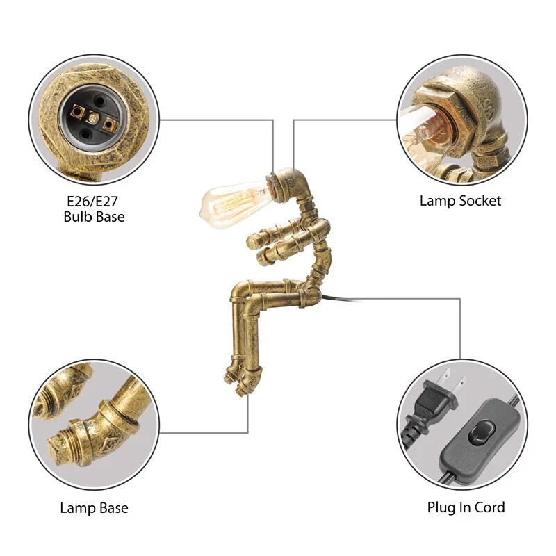 Retro Steampunk Table Light Water Pipe Desk Lamp Robot Shape Art Dec ...