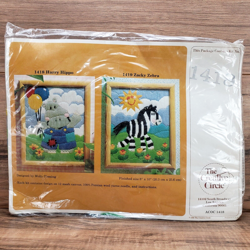 VTG Creative Circle Embroidery Kit 1418 Harry Hippo 1419 Zacky Zebra ...