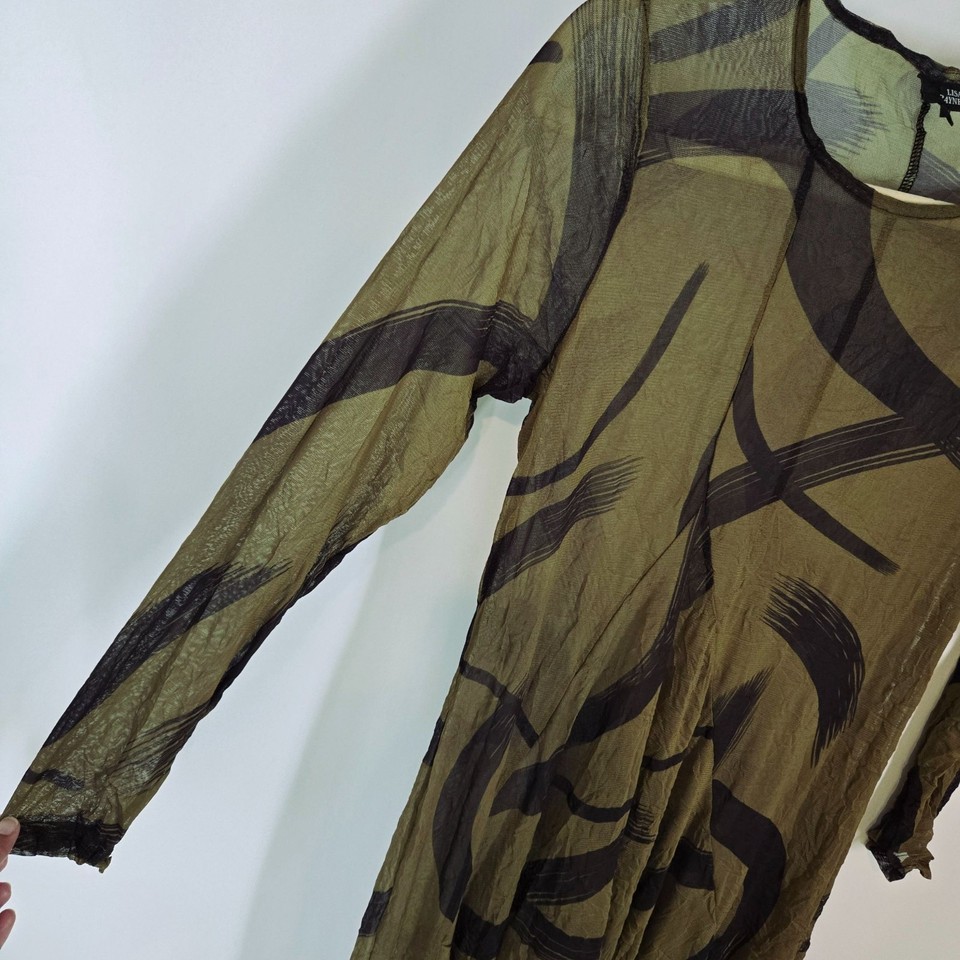 Lisa Bayne Green Semisheer Mesh Lagenlook Tunic Top Painterly Women's ...