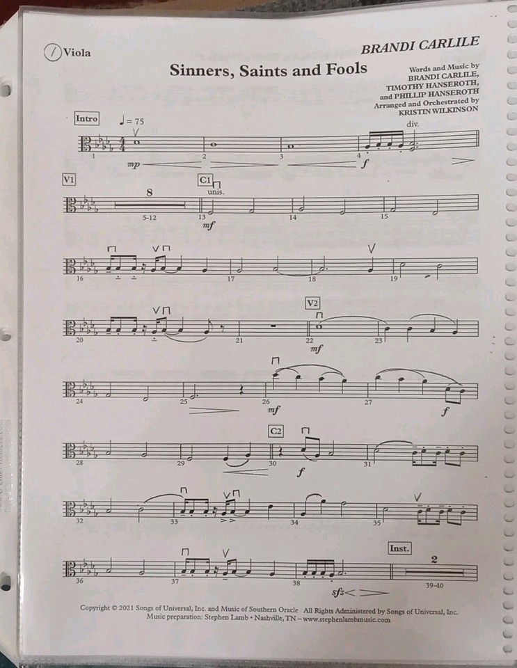 Brandi Carlile Red Rocks 9/7/2024 Viola Score Sheet Music 40 Songs/ 54 ...