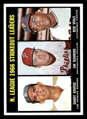 1967 Topps #238 Bunning/Sandy Koufax/Veale NL Strikeout Leaders Very ...