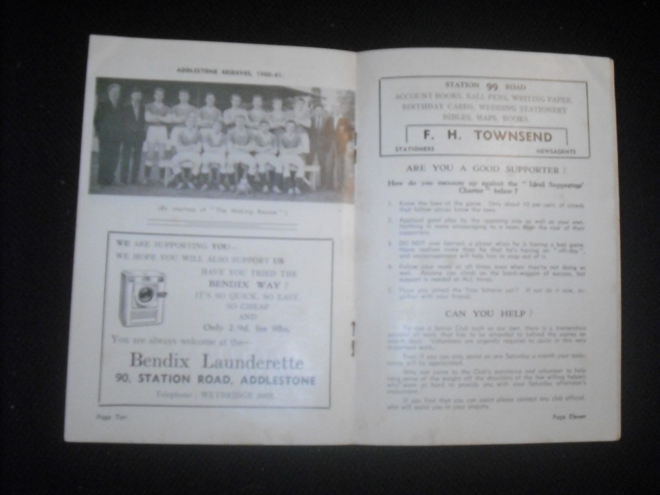 ADDLESTONE F C OFFICIAL HANDBOOK 1961/62 SEASON | eBay UK