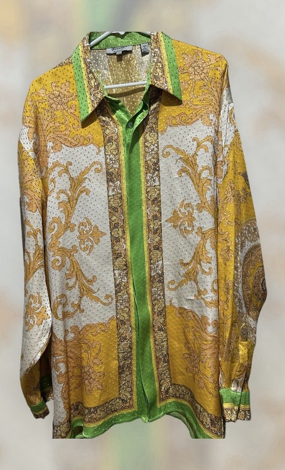 VINTAGE MEN’S GENELLI ABSTRACT GREEK SILK SHIRT SIZE XL EMBELLISHED | eBay