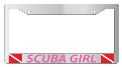 Chrome License Plate Frame SCUBA GIRL (PINK) w/FLAGS Auto Accessory | eBay