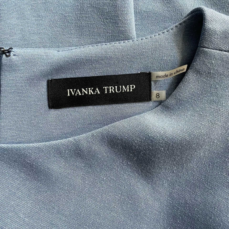 Ivanka Trump Dress Size 8 Blue Ruched Sunburst Sleeveless Round Neck ...