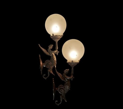 Pair of 2 Marine Industrial Brass Antique Mermaid Wall Sconces Lamp ...