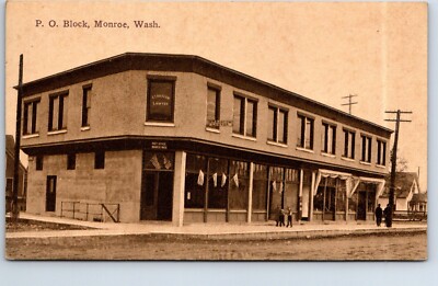 Postcard Washington Monroe Post Office Block Snohomish County Rascom ...