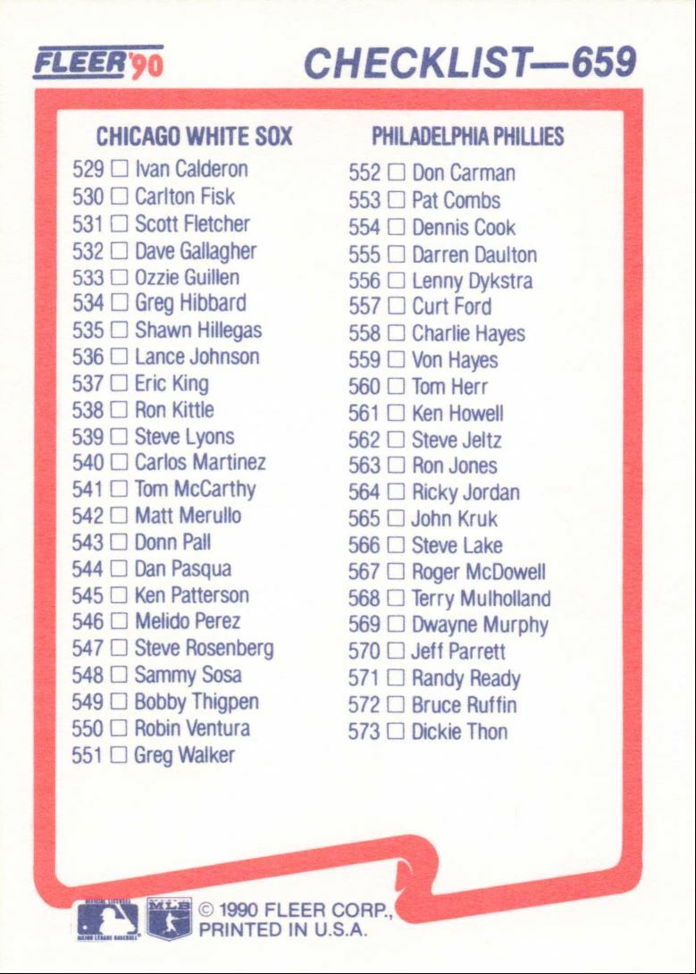 1990 Fleer Baseball Checklist #659 | eBay
