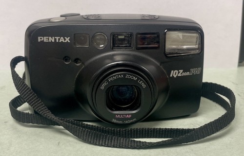 Pentax IQZoom 140 film camera, tested & working, built in flash, black ...