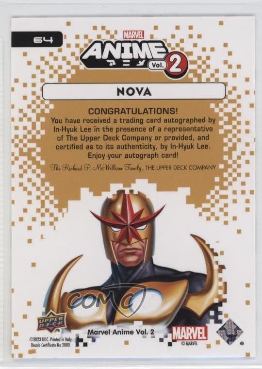 2023 Marvel Anime Vol 2 Base Artist 48/75 Nova by In-Hyuk Lee #64 Auto ...