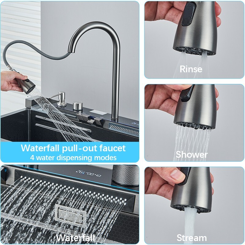 Flying Rain Stainless Steel Waterfall Kitchen Sink Pull Down Faucet ...