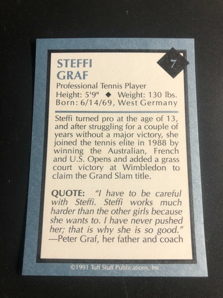 STEFFI GRAF 1991 Tuff Stuff Magazine ERROR Card #7 BLANK FRONT Rare! | eBay